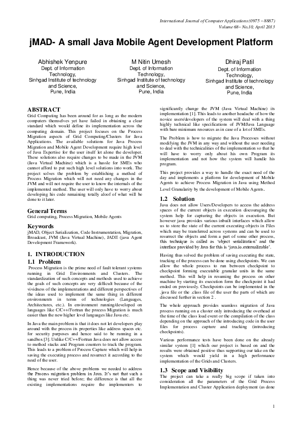 (PDF) jMAD- A small Java Mobile Agent Development Platform