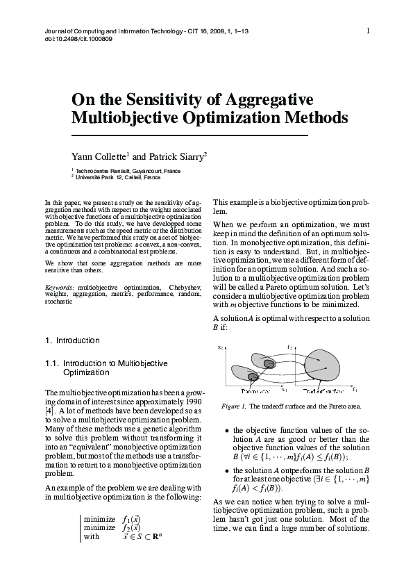 Pdf On The Sensitivity Of Aggregative Multiobjective Optimization Methods