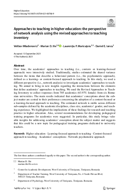 (PDF) Approaches to teaching in higher education: the perspective of ...