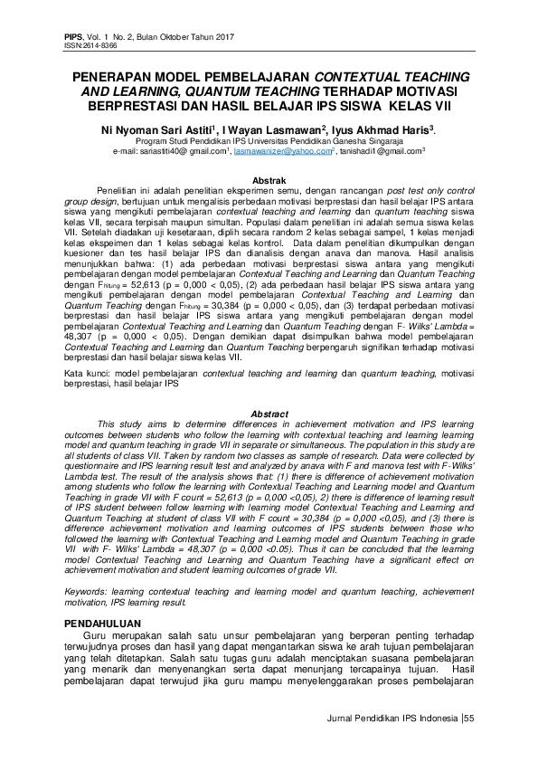 (PDF) Penerapan Model Pembelajaran Contextual Teaching and Learning (CTL) Untuk Meningkatkan ...