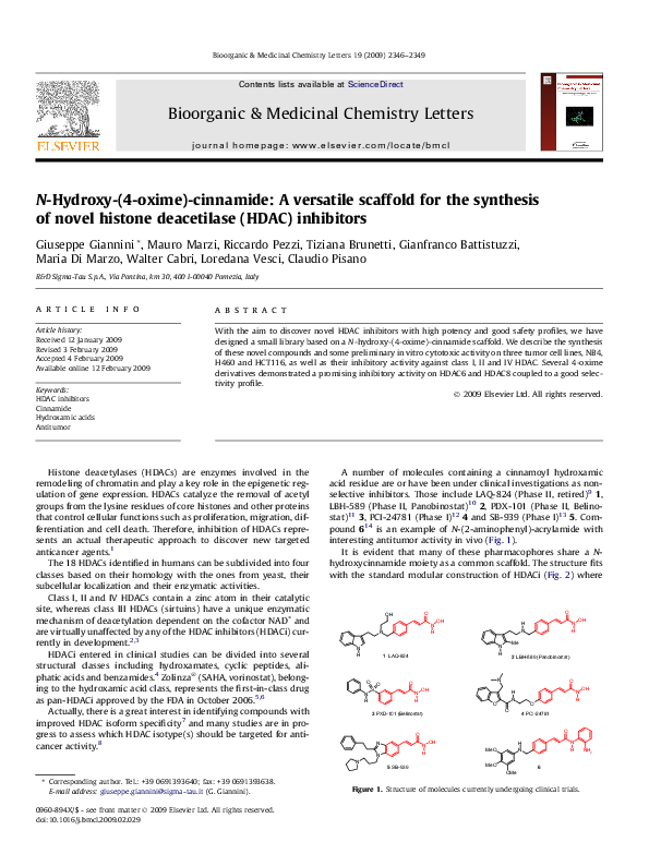 (PDF) N-Hydroxy-(4-oxime)-cinnamide: A versatile scaffold for the ...