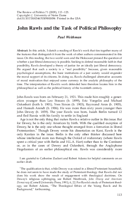 (PDF) John Rawls and the Task of Political Philosophy