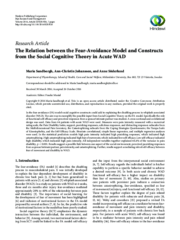 (PDF) The Relation between the Fear-Avoidance Model and Constructs from ...