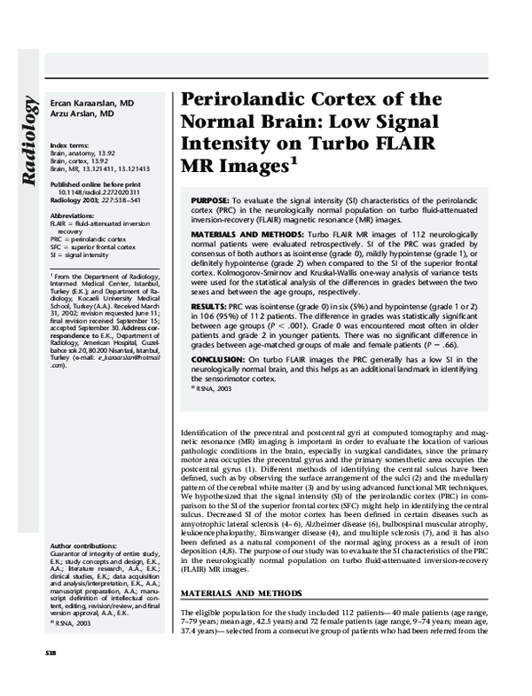 (PDF) Perirolandic Cortex of the Normal Brain: Low Signal Intensity on ...