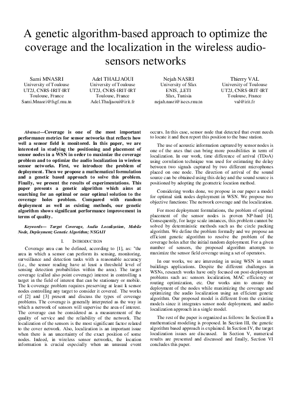 Pdf A Genetic Algorithm Based Approach To Optimize The Coverage And