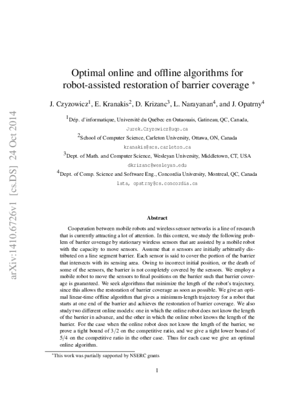 (PDF) Optimal Online and Offline Algorithms for Robot-Assisted ...