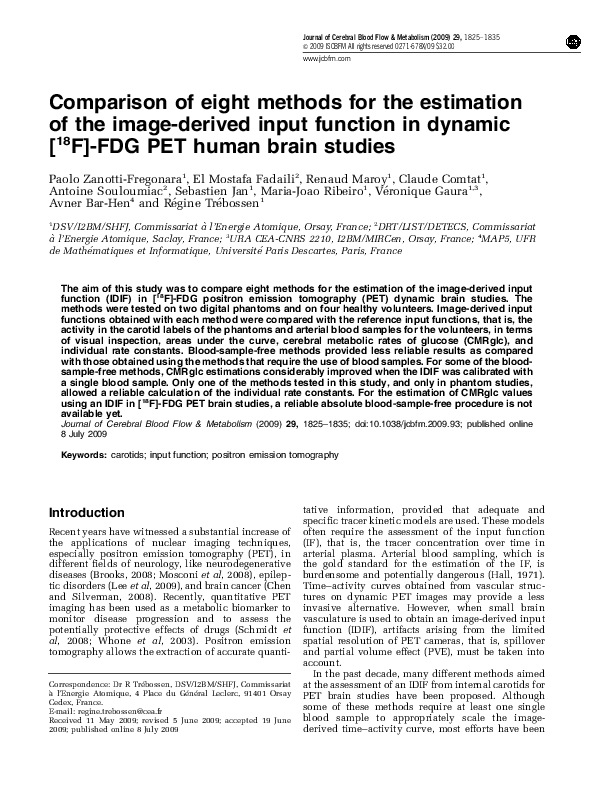 (PDF) Comparison of eight methods for the estimation of the image-derived input function in ...