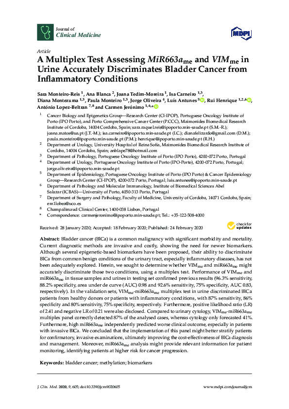 (PDF) A Multiplex Test Assessing MiR663ame and VIMme in Urine ...
