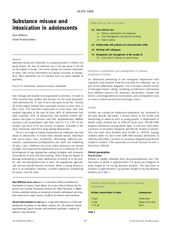 (PDF) Substance misuse and intoxication in adolescents