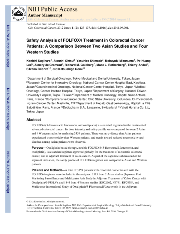 (PDF) Safety Analysis of FOLFOX4 Treatment in Colorectal Cancer ...