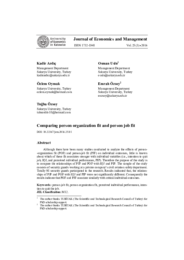 (PDF) Comparing person organization fit and person job fit