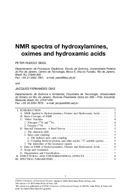 (PDF) NMR Spectra of Hydroxylamines, Oximes and Hydroxamic Acids