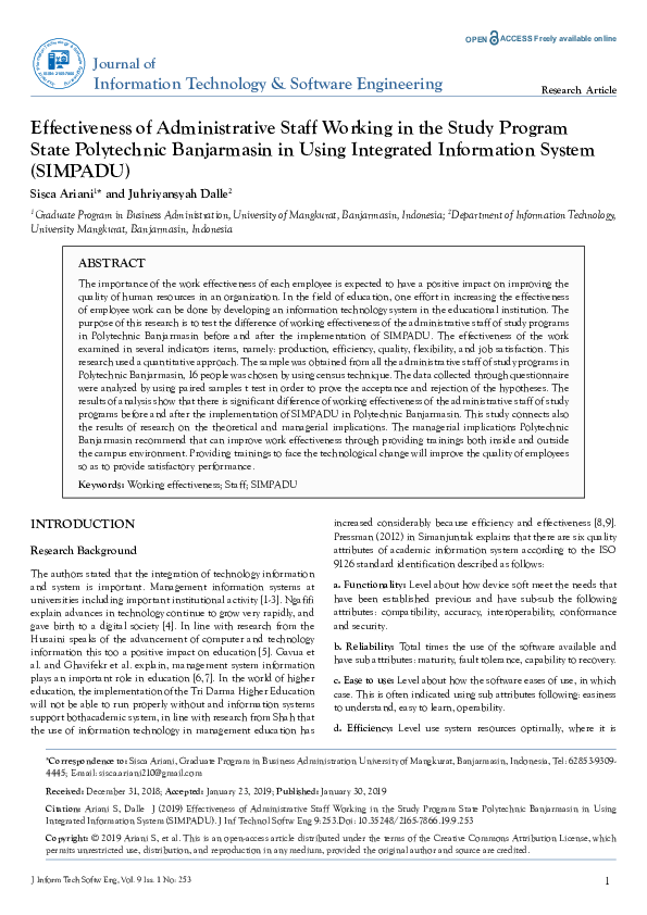 (PDF) Effectiveness of Administrative Staff Working in the Study ...