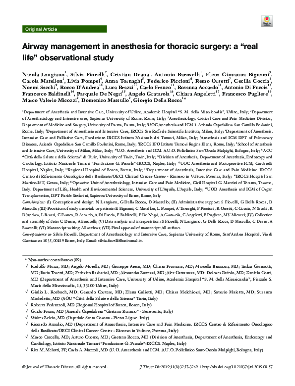 (PDF) Airway management in anesthesia for thoracic surgery: a “real ...