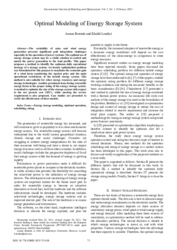 (PDF) Optimal Modeling of Energy Storage System