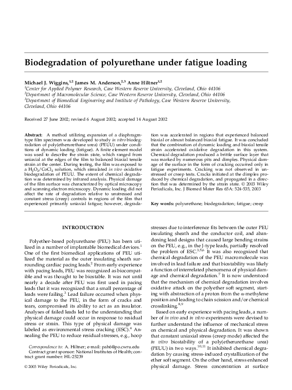(PDF) Biodegradation of polyurethane under fatigue loading
