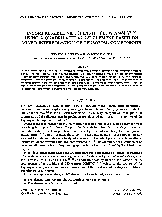 (PDF) Incompressible viscoplastic flow analysis using a quadrilateral 2-D element based on mixed ...