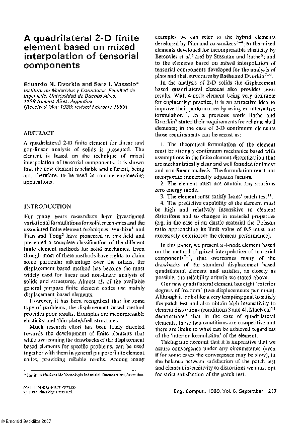 Pdf A Quadrilateral 2 D Finite Element Based On Mixed Interpolation Of Tensorial Components