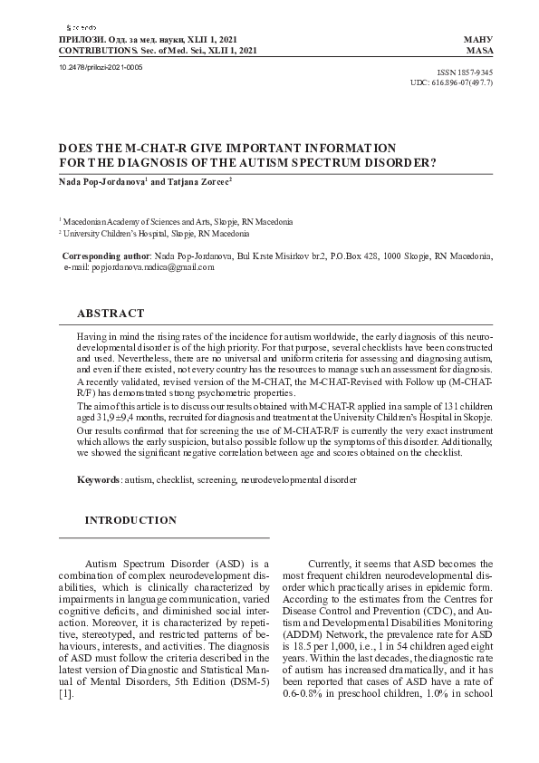 (PDF) Does the M-Chat-R Give Important Information for the Diagnosis of ...