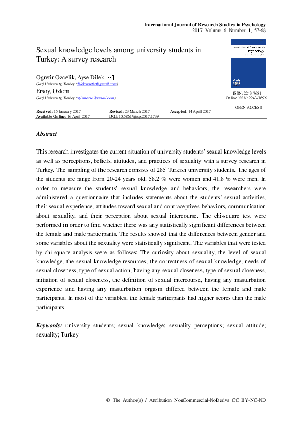 (PDF) Sexual knowledge levels among university students in Turkey: A ...