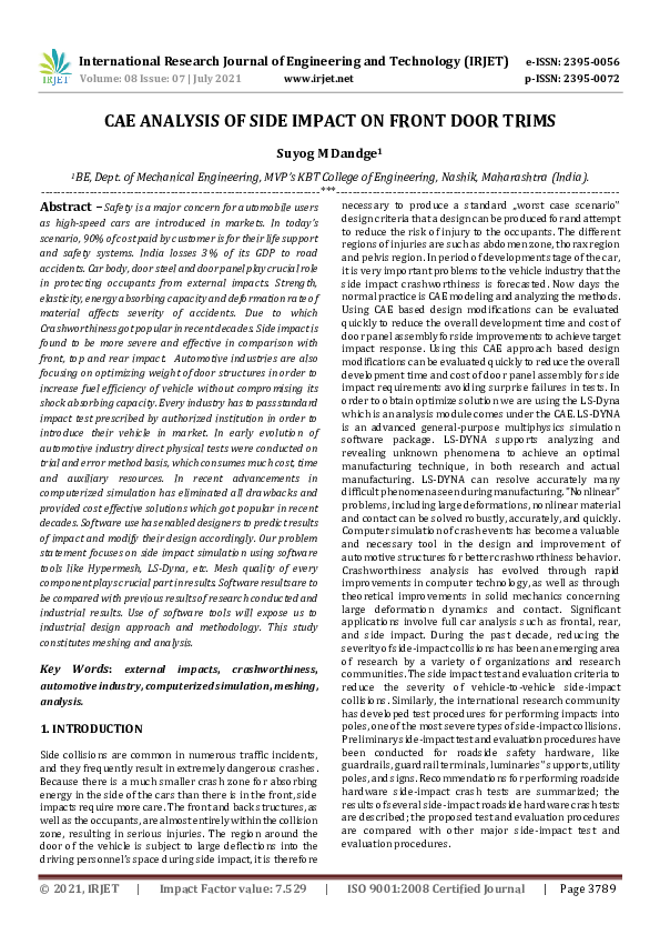(PDF) IRJET- CAE ANALYSIS OF SIDE IMPACT ON FRONT DOOR TRIMS