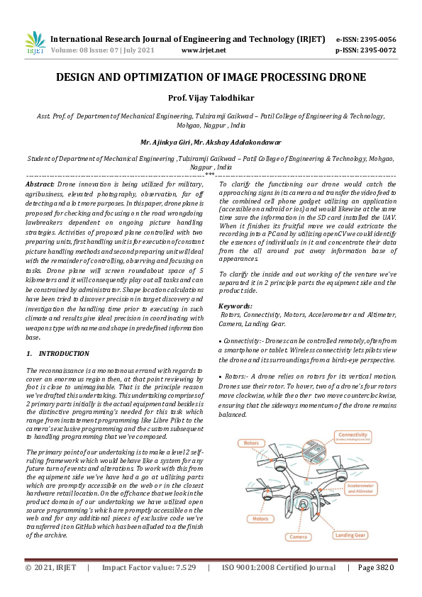 (PDF) DESIGN AND OPTIMIZATION OF IMAGE PROCESSING DRONE