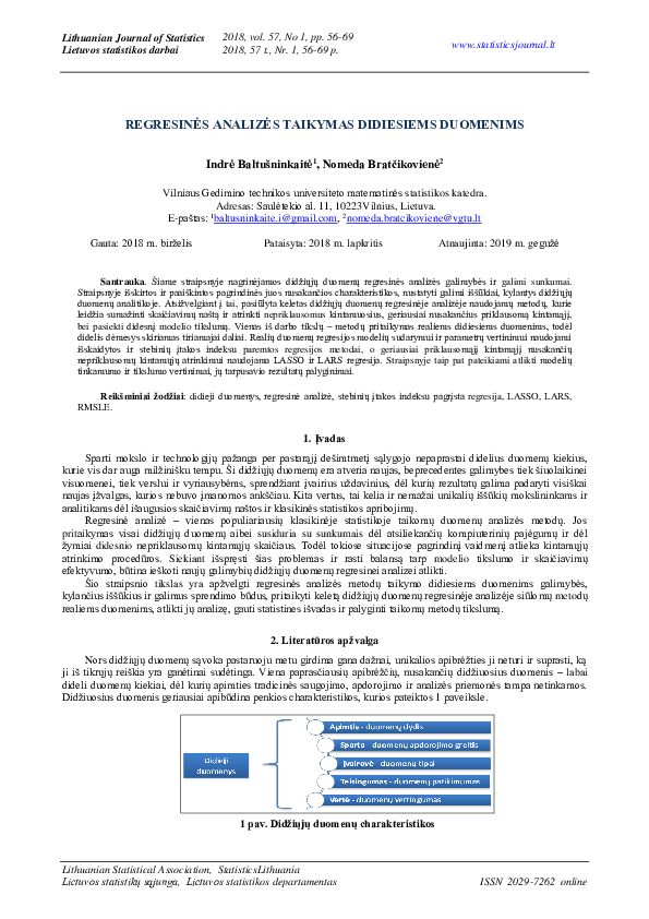 (PDF) Regresinės analizės taikymas didiesiems duomenims