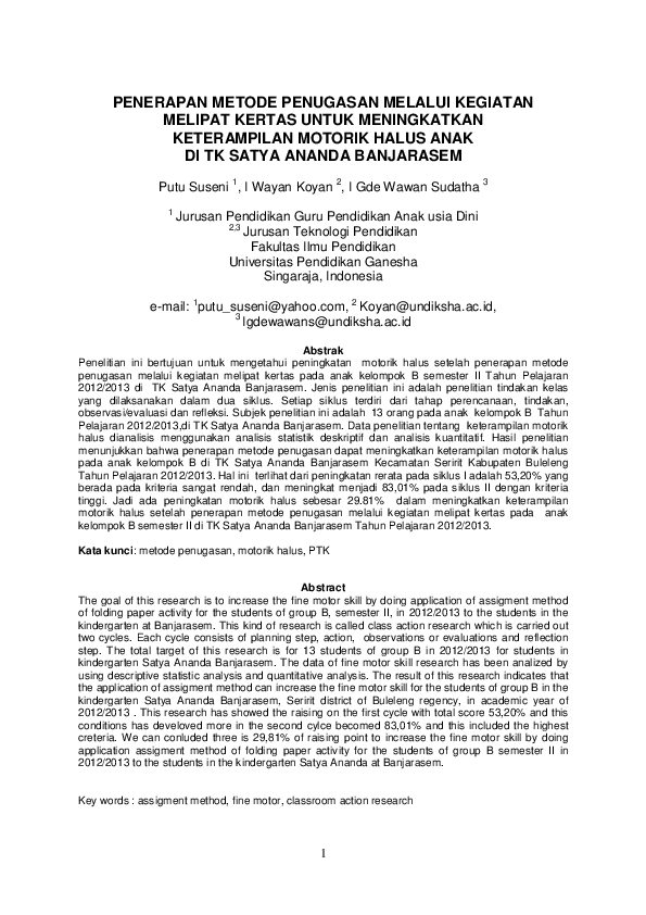 (PDF) Penerapan Metode Penugasan Melalui Kegiatan Melipat Kertas Untuk Meningkatkan Keterampilan ...