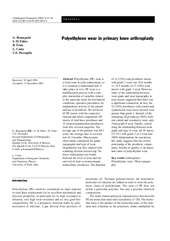 (PDF) Polyethylene wear in primary knee arthroplasty