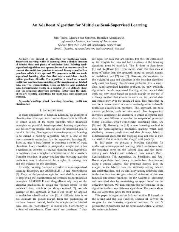 (PDF) An AdaBoost algorithm to Multiclass Semi-Supervised Learning