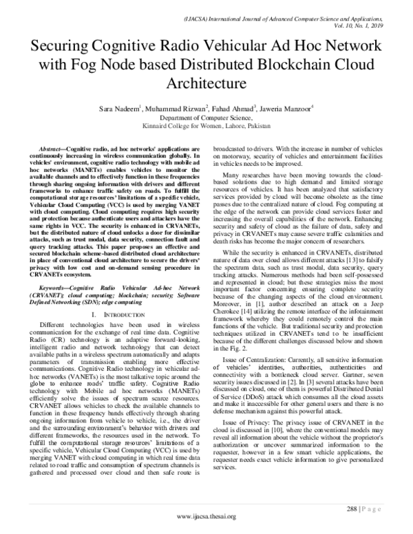(PDF) Securing Cognitive Radio Vehicular Ad Hoc Network with Fog Node based Distributed ...