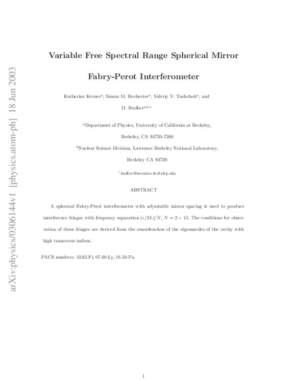 (PDF) Variable Free Spectral Range Spherical Mirror Fabry-Perot Interferometer