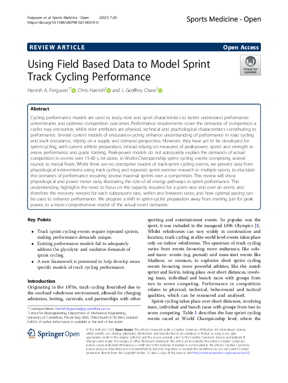 (PDF) Using Field Based Data to Model Sprint Track Cycling Performance