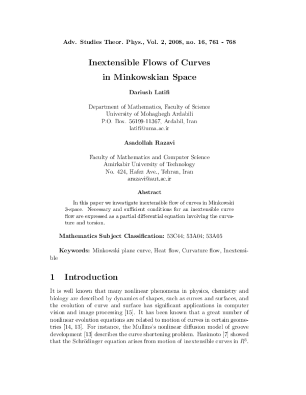 (PDF) Inextensible Flows of Curves in Minkowskian Space