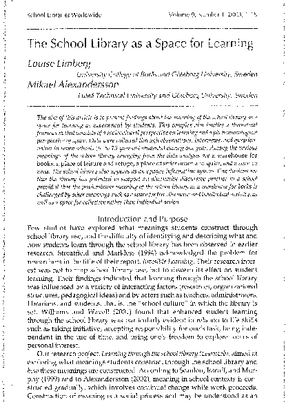 (PDF) The school library as a space for learning