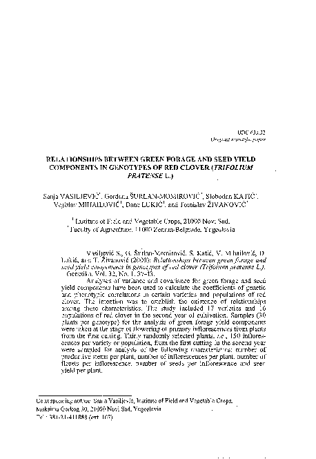 (PDF) Relationships between green forage and seed yield components in genotypes of red clover ...