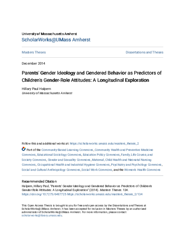 (PDF) Parents’ Gender Ideology and Gendered Behavior as Predictors of ...