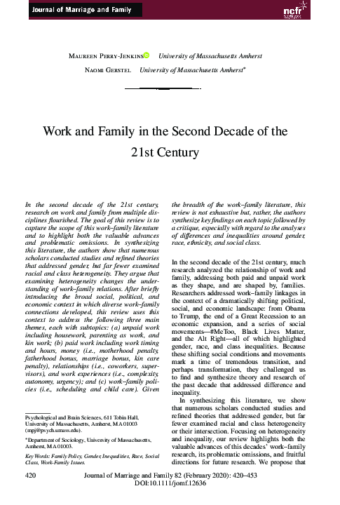 (PDF) Work and Family in the Second Decade of the 21st Century