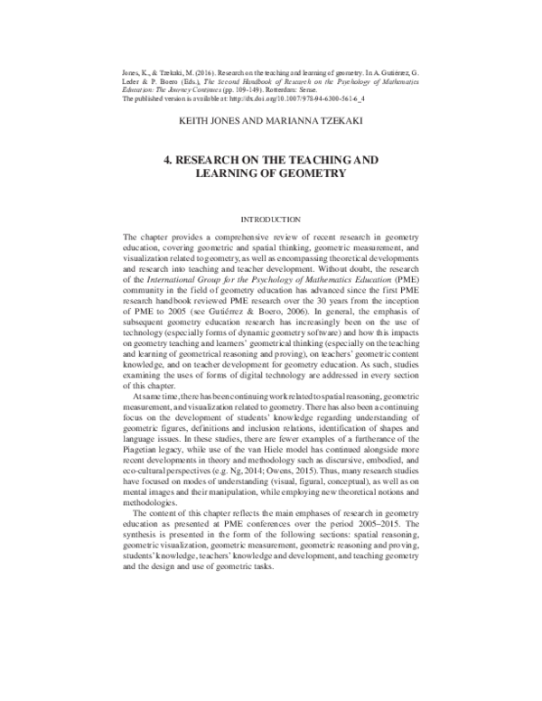 (PDF) Research on the Teaching and Learning of Geometry