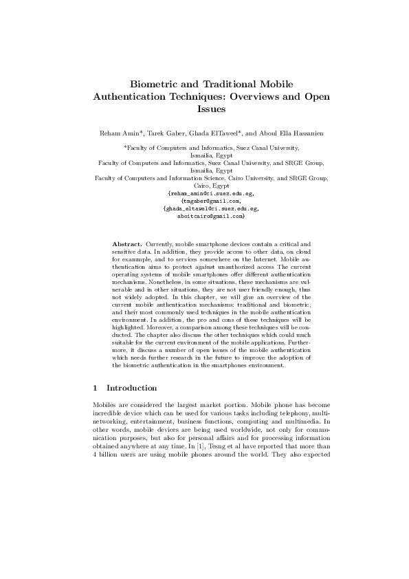 Pdf Biometric And Traditional Mobile Authentication Techniques Overviews And Open Issues