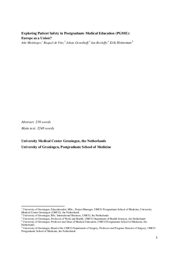 (PDF) Exploring Patient Safety in Postgraduate Medical Education (PGME ...
