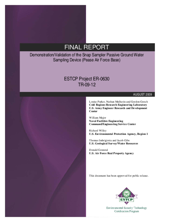 (PDF) Demonstration/Validation of the Snap Sampler Passive Ground Water ...