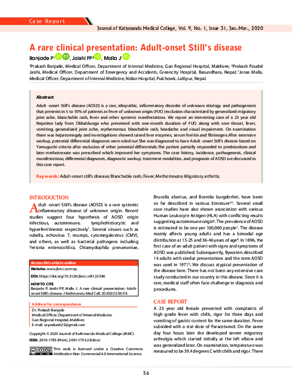 (PDF) A rare clinical presentation: Adult-onset Still’s disease