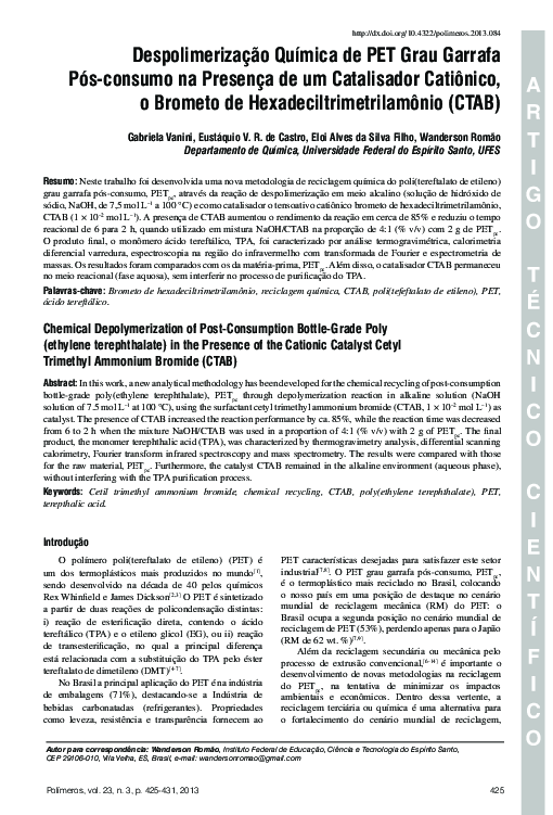 (PDF) Chemical Depolymerization of Post-Consumption Bottle-Grade Poly ...