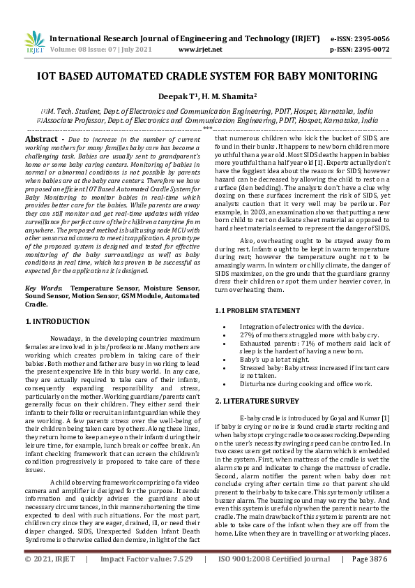 (PDF) IRJET- IOT BASED AUTOMATED CRADLE SYSTEM FOR BABY MONITORING