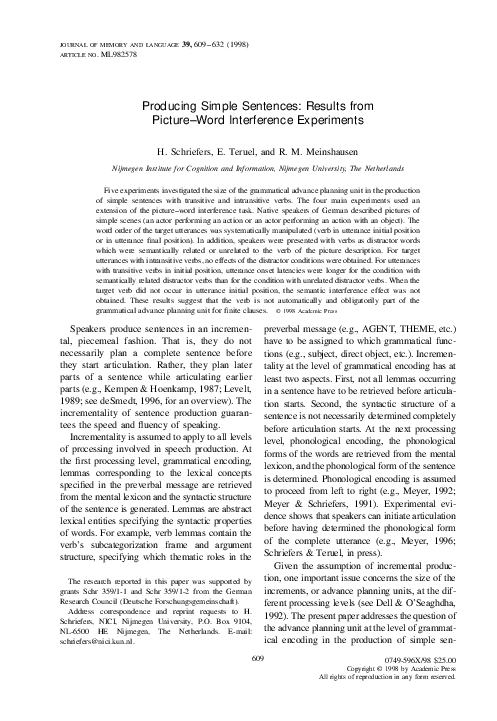 (PDF) Producing Simple Sentences: Results from Picture–Word ...