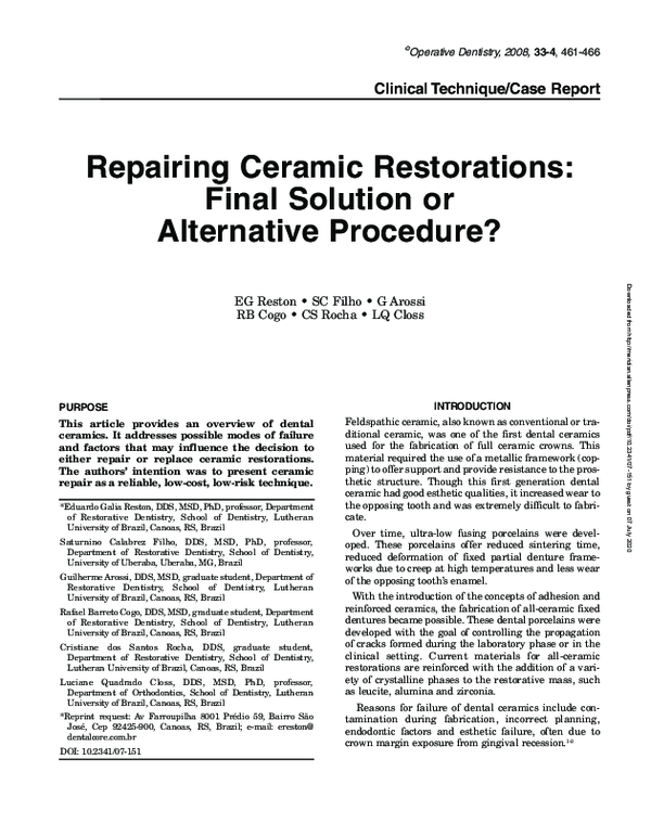 (PDF) Repairing Ceramic Restorations: Final Solution or Alternative ...