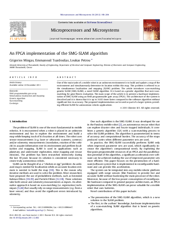(PDF) An FPGA implementation of the SMG-SLAM algorithm