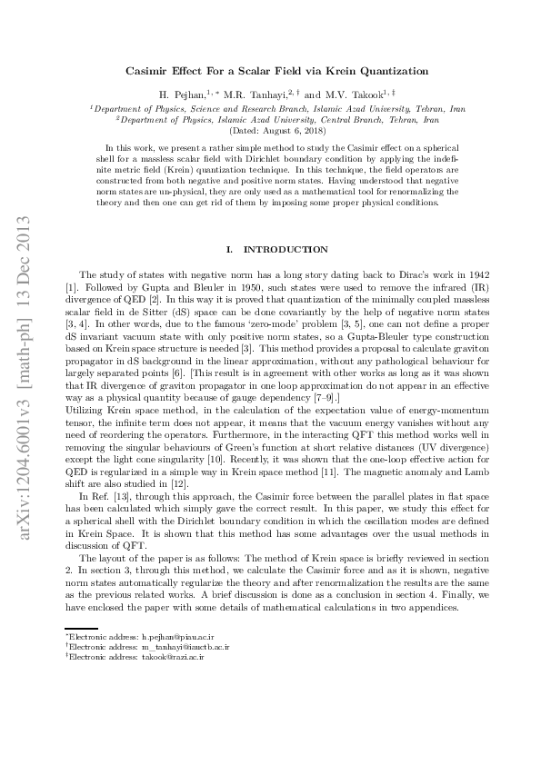 (PDF) Casimir effect for a scalar field via Krein quantization