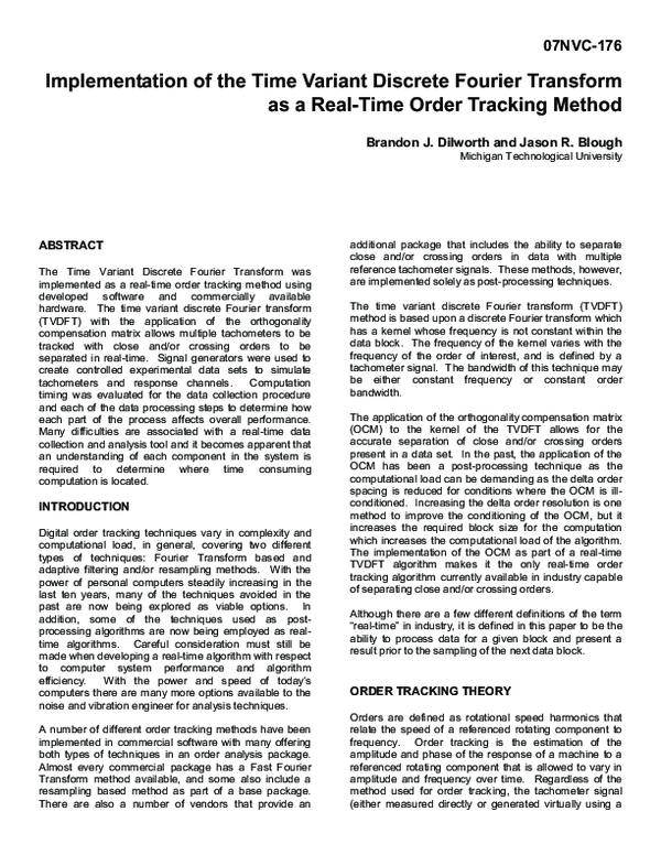 Pdf Implementation Of The Time Variant Discrete Fourier Transform As A Real Time Order 